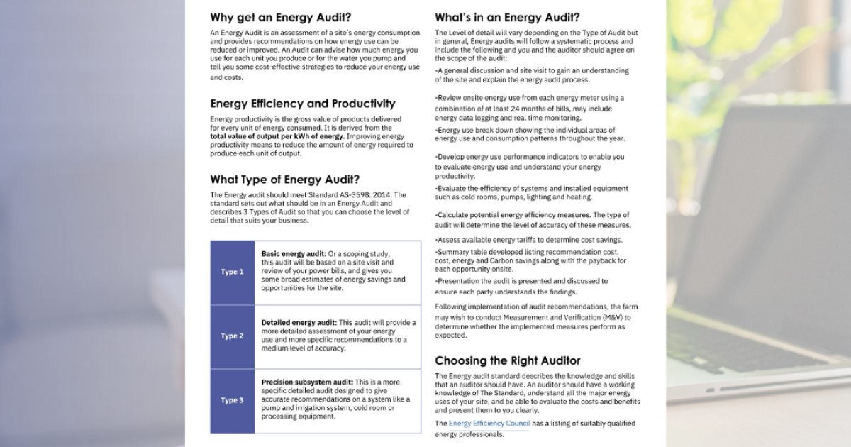 Energy Audit Factsheet - Ag Energy Hub