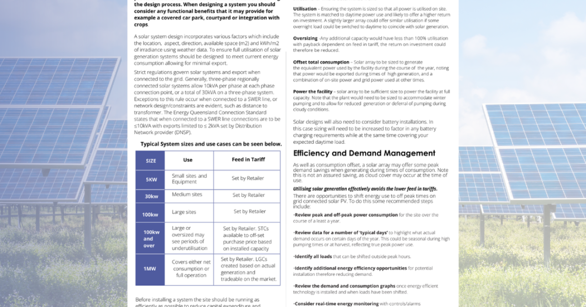 Solar Design Factsheet - Ag Energy Hub